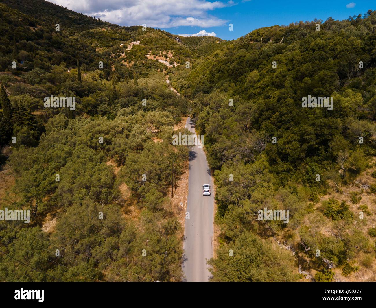 aerial view of car moving by road at Lefkada island Greece Stock Photo ...