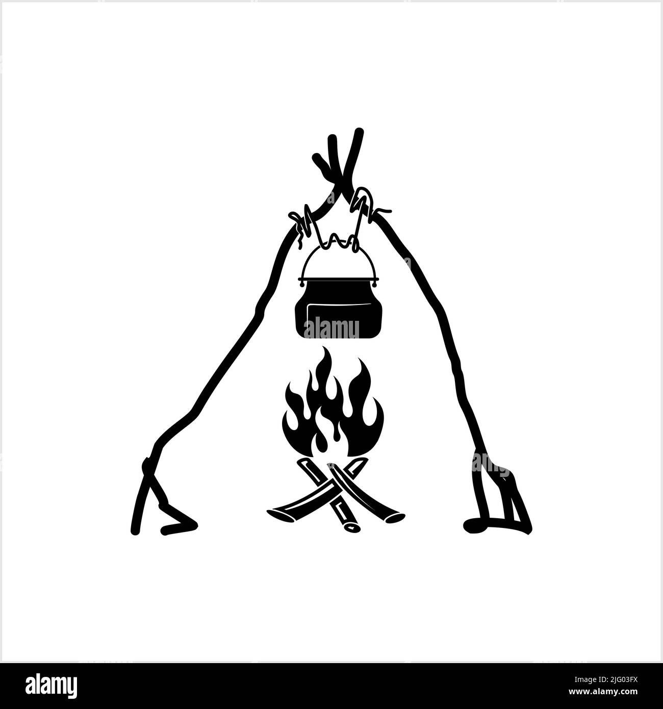 Campfire Cooking Icon, Outdoor Cooking, Traditional Cooking Technique ...