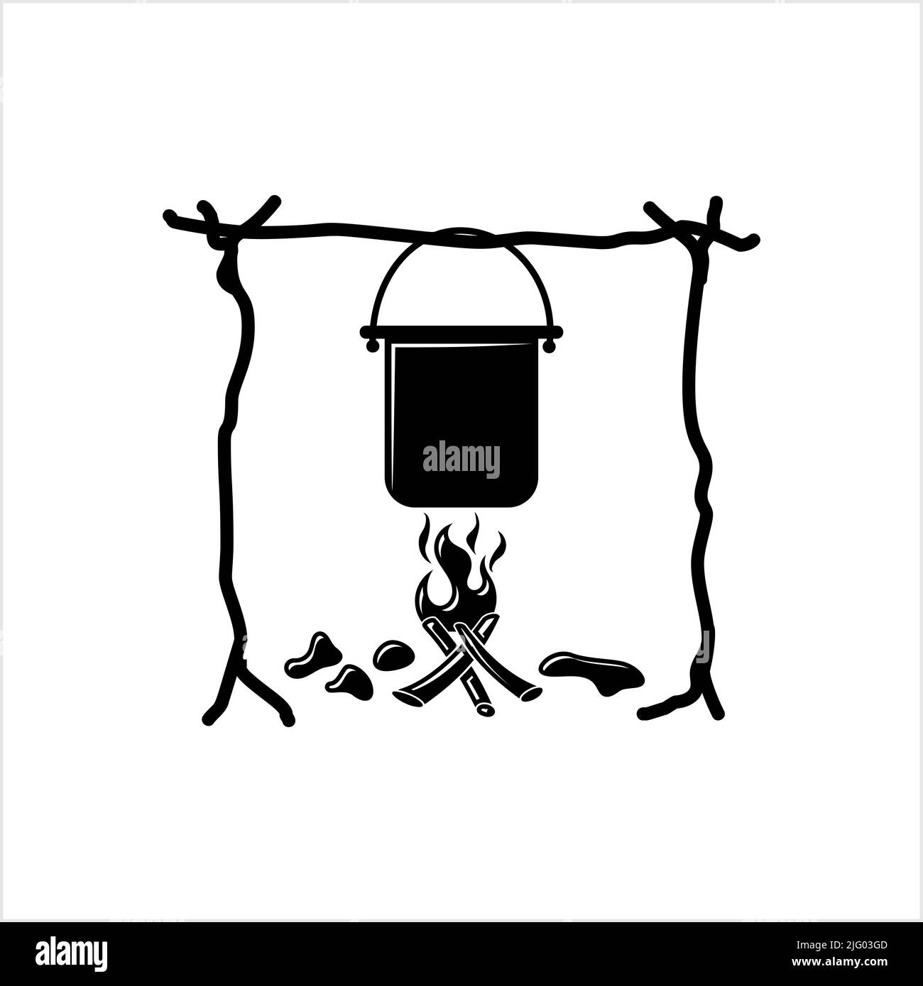 Campfire Cooking Icon, Outdoor Cooking, Traditional Cooking Technique ...