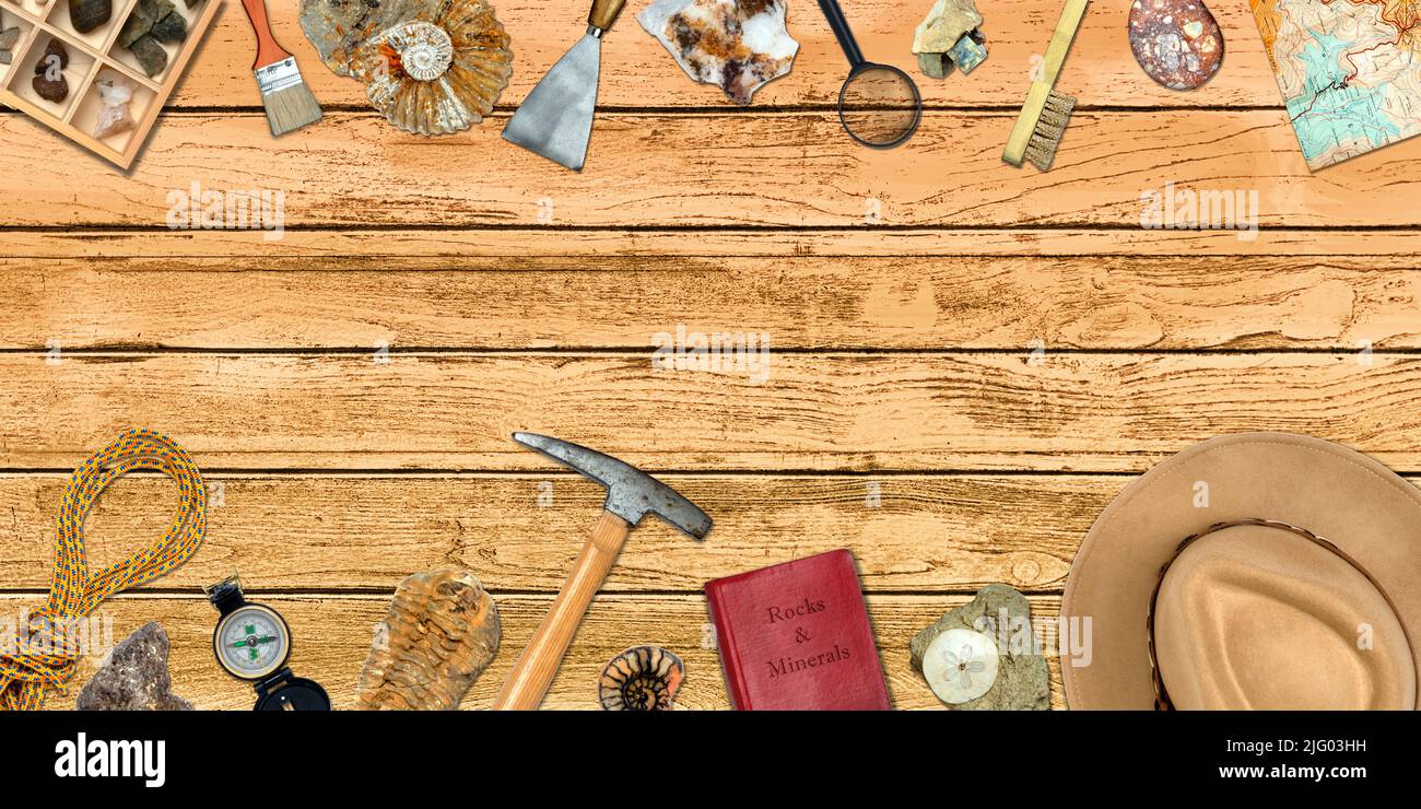 Topview of Set Fieldwork Geology Tools on Table Background Stock Photo ...