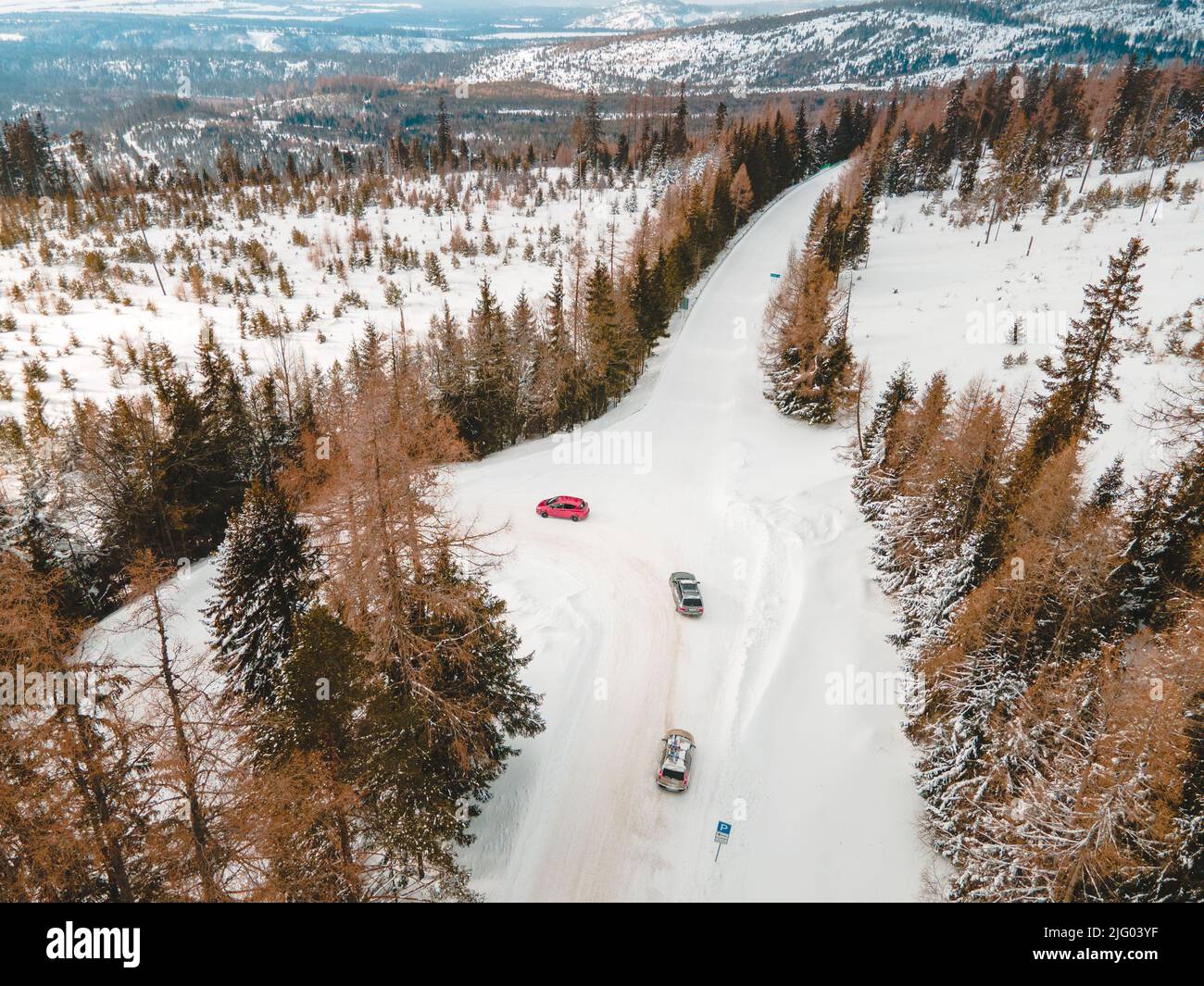 aerial view of snowed road in tatra mountains car travel concept Stock ...