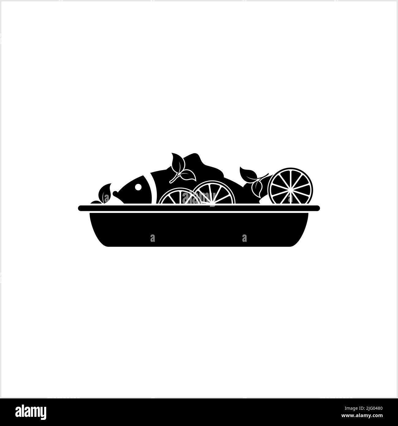 Fish Dish Platter Icon, Fish Dish In Plate Vector Art Illustration ...