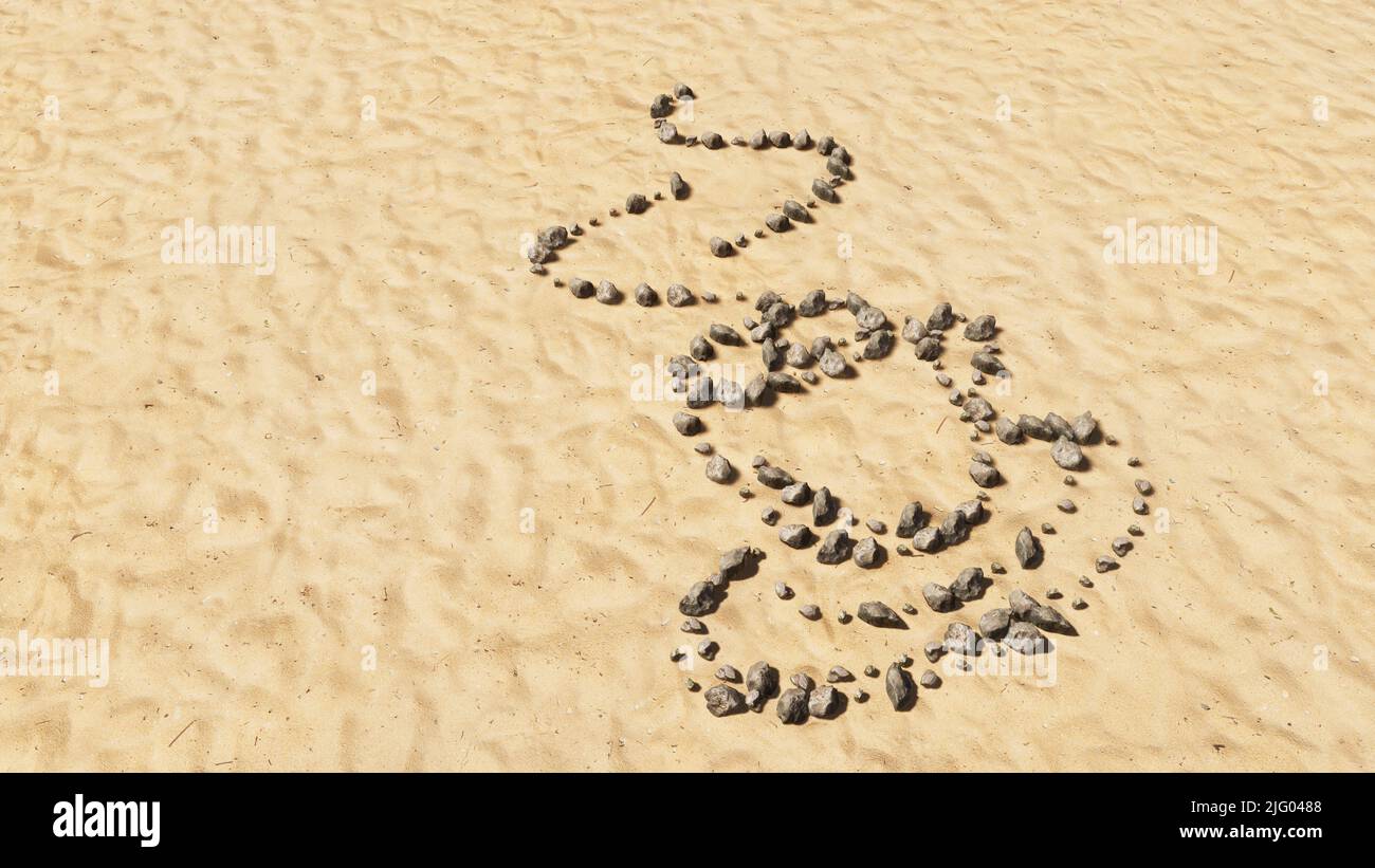 Concept or conceptual stones on beach sand handmade symbol shape ...