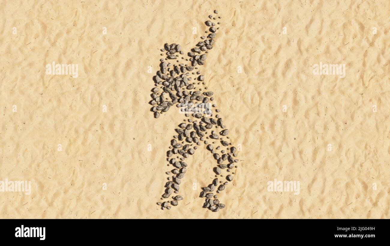 Concept conceptual stones on beach sand handmade symbol shape, golden ...