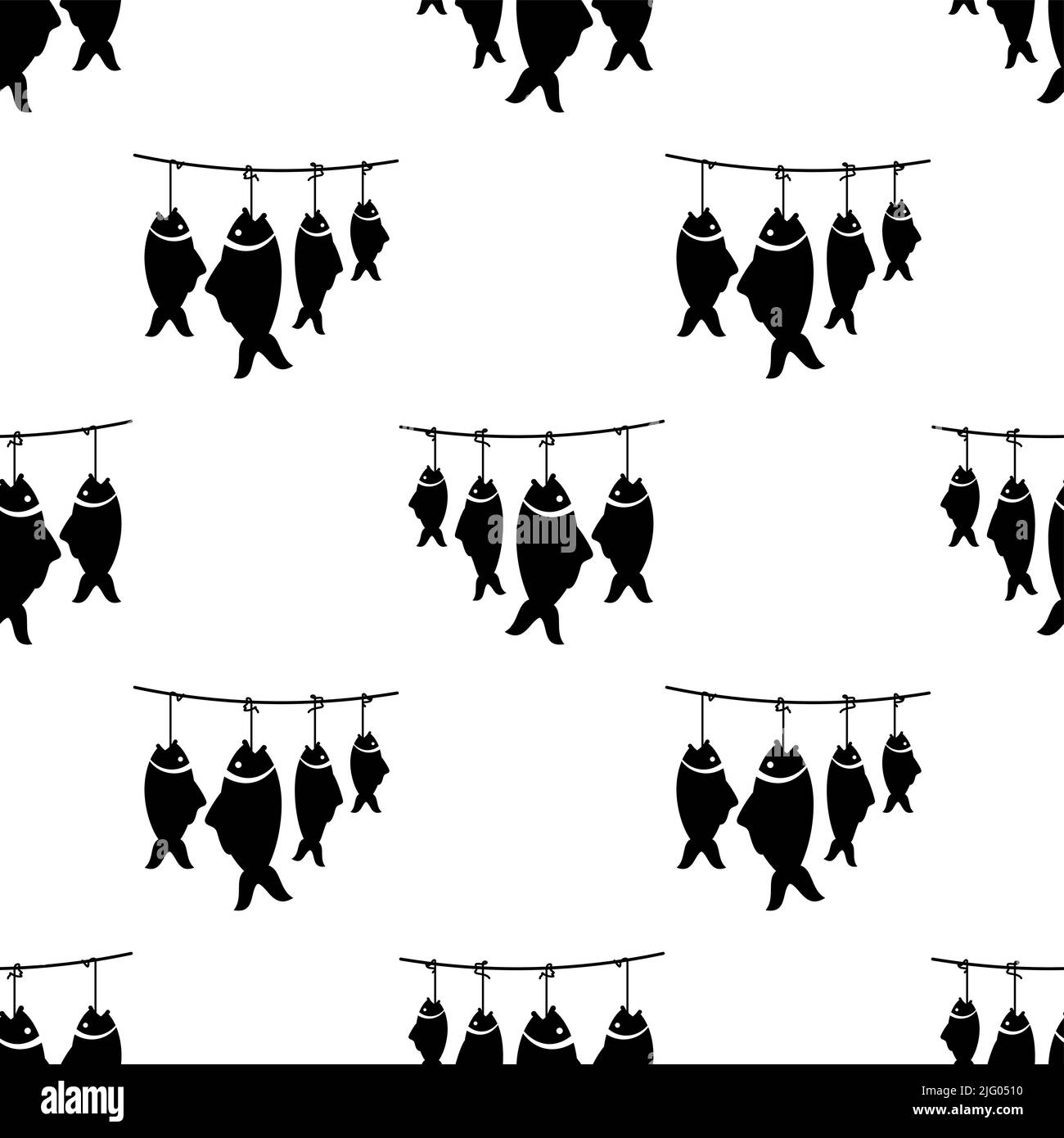 Hanging Fish Icon Seamless Pattern, Food Preservation Icon, Dried ...