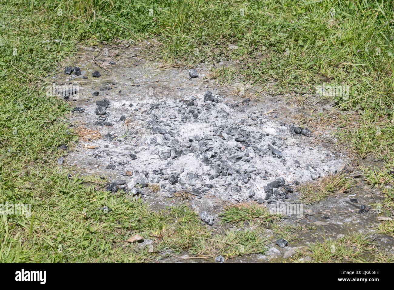 Wood ash remains of an outdoor camp fire. For UK bushcraft, survival ...