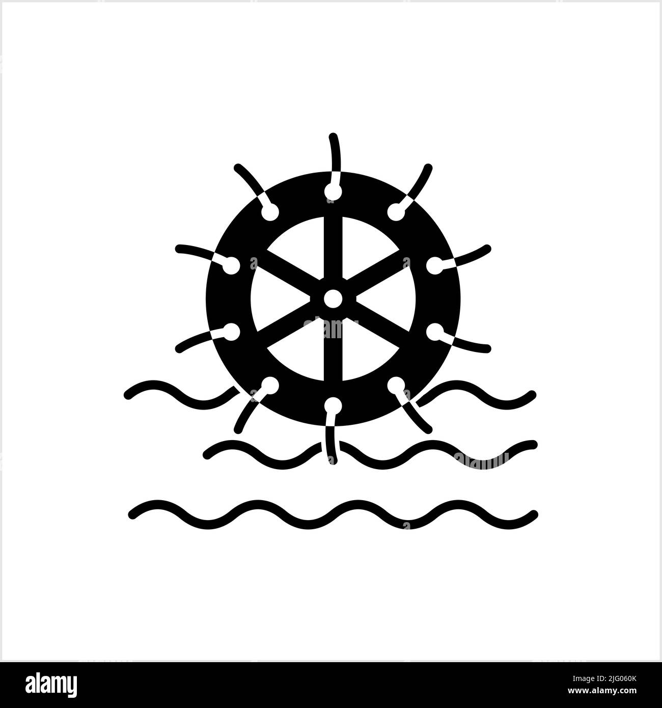 Water Wheel Icon, Flowing Water Energy To Forms Of Water Vector Art ...