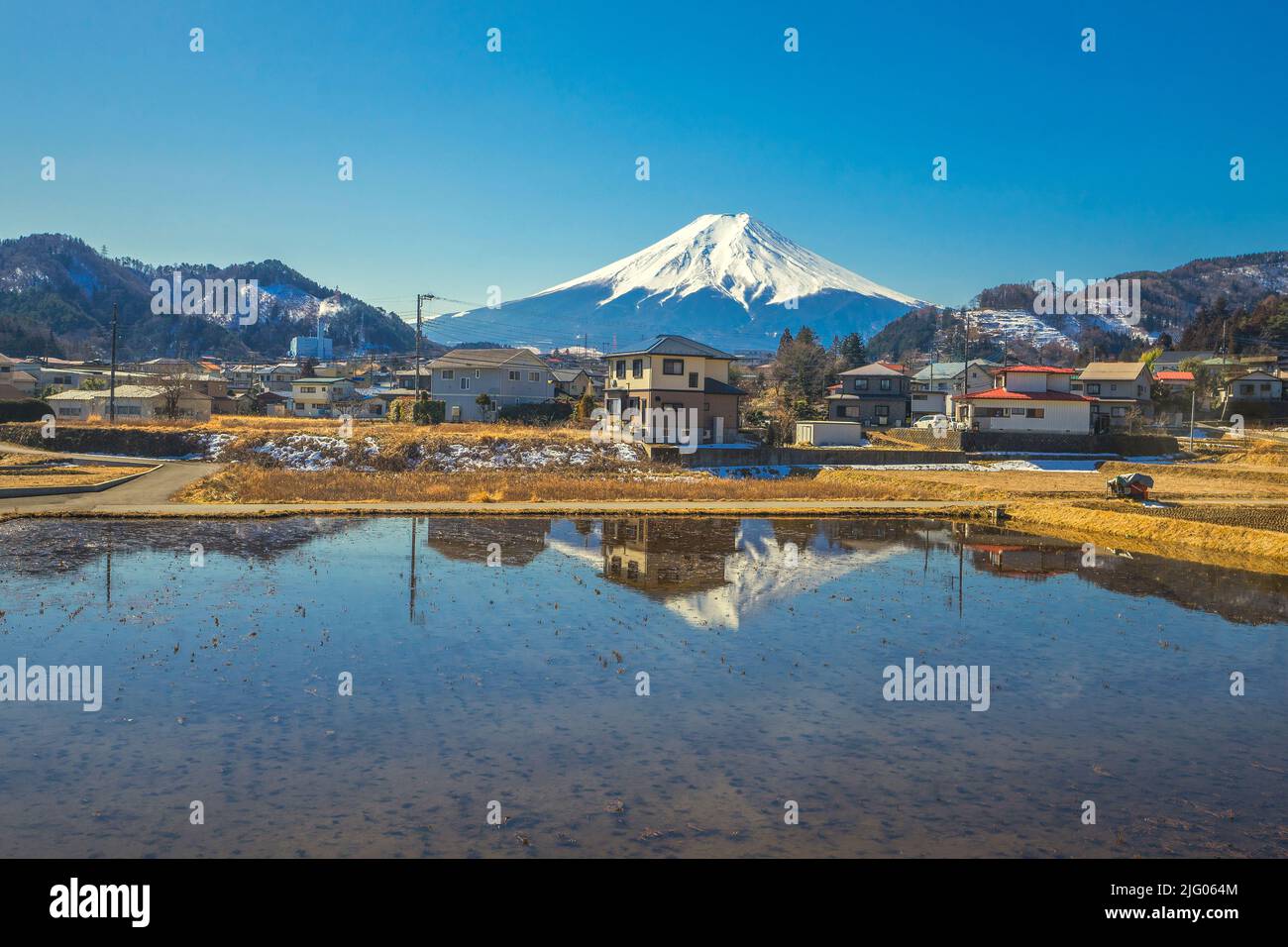 Japan,13 February,2014: Snow capped Fuji Mountain and blue sky ...