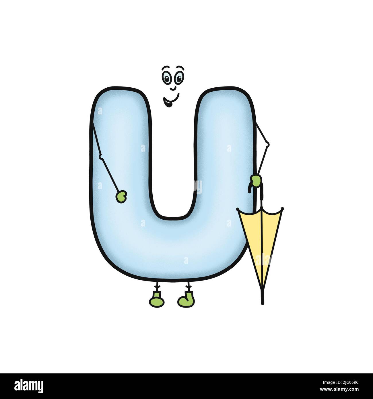 Funny letter U. Umbrella. Children's cheerful alphabet. Cartoon cute ...