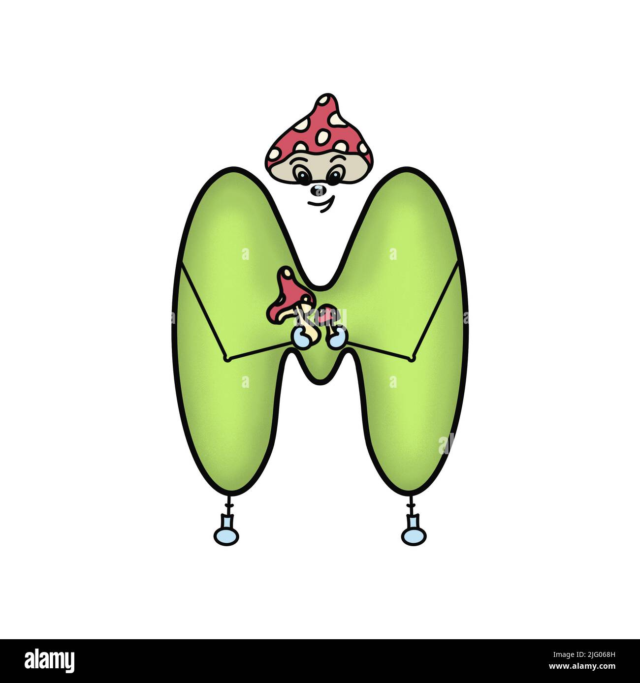 Funny letter M. Mushroom. Childrens cheerful alphabet. Cartoon cute ...