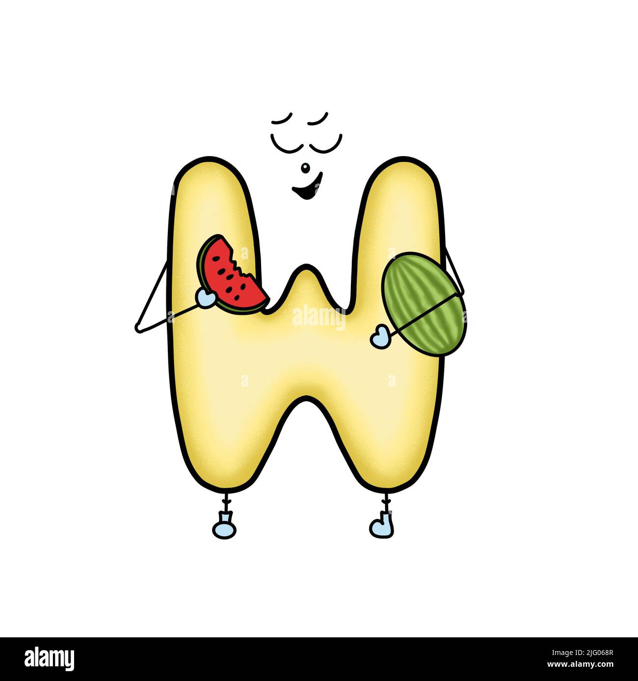 Funny letter W. Watermelon. Children's cheerful alphabet. Cartoon cute ...