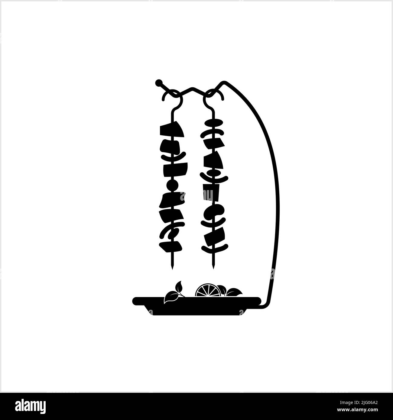 Vertical Skewer Stand Icon, Bbq Grilled Roasted Meat Dish Kebab Hanging ...