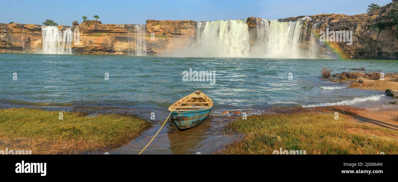 Panoramic view of ‘Chitrakote Waterfalls with reflection also known as ...