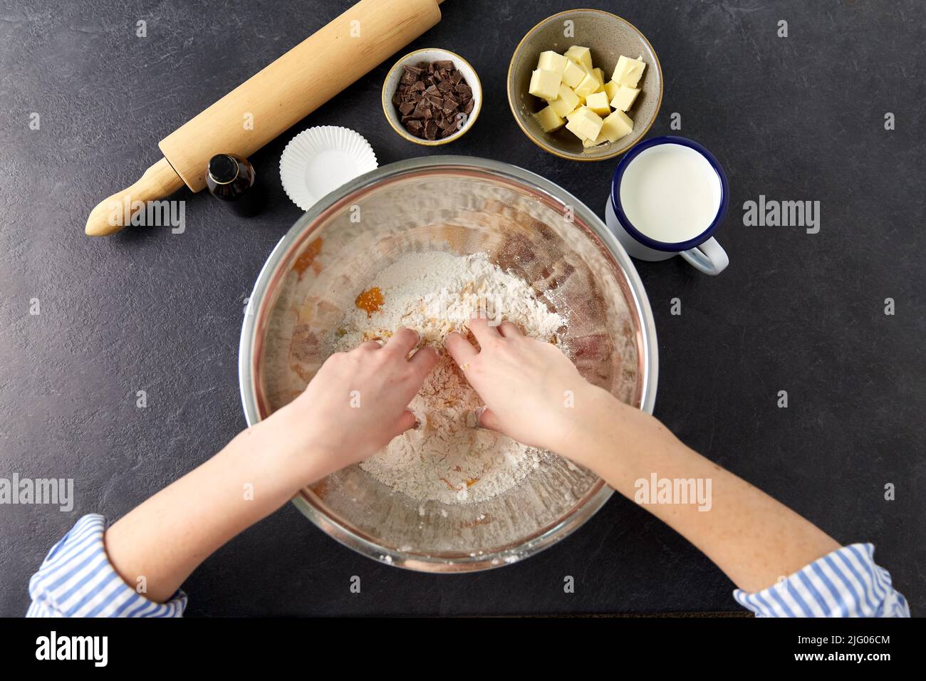 Top view female baker rolling hi-res stock photography and images - Alamy