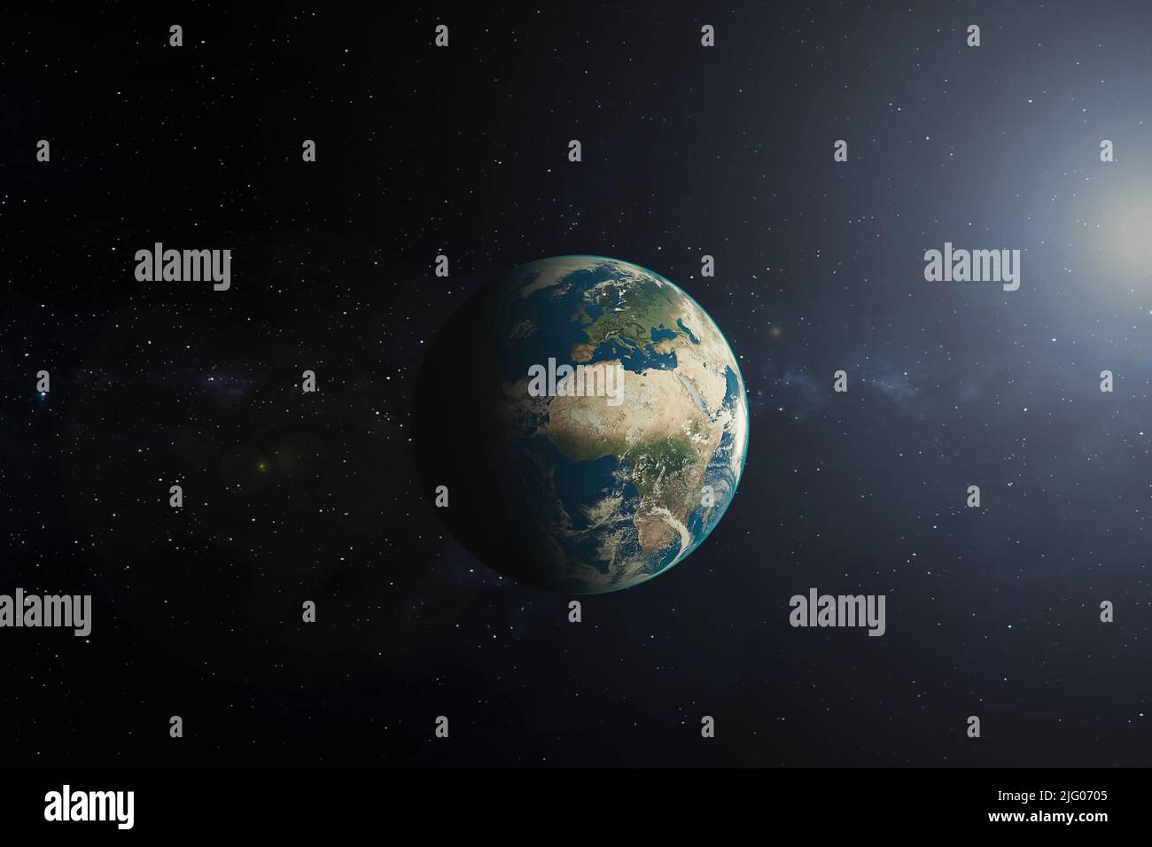 Earth in the space. View of the planet Earth from space. 3D model of ...