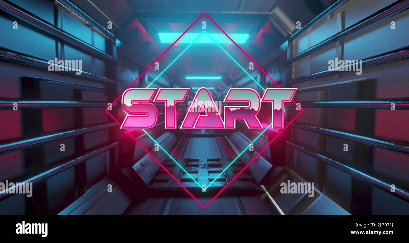 Image of start text over moving digital tunnel Stock Photo - Alamy