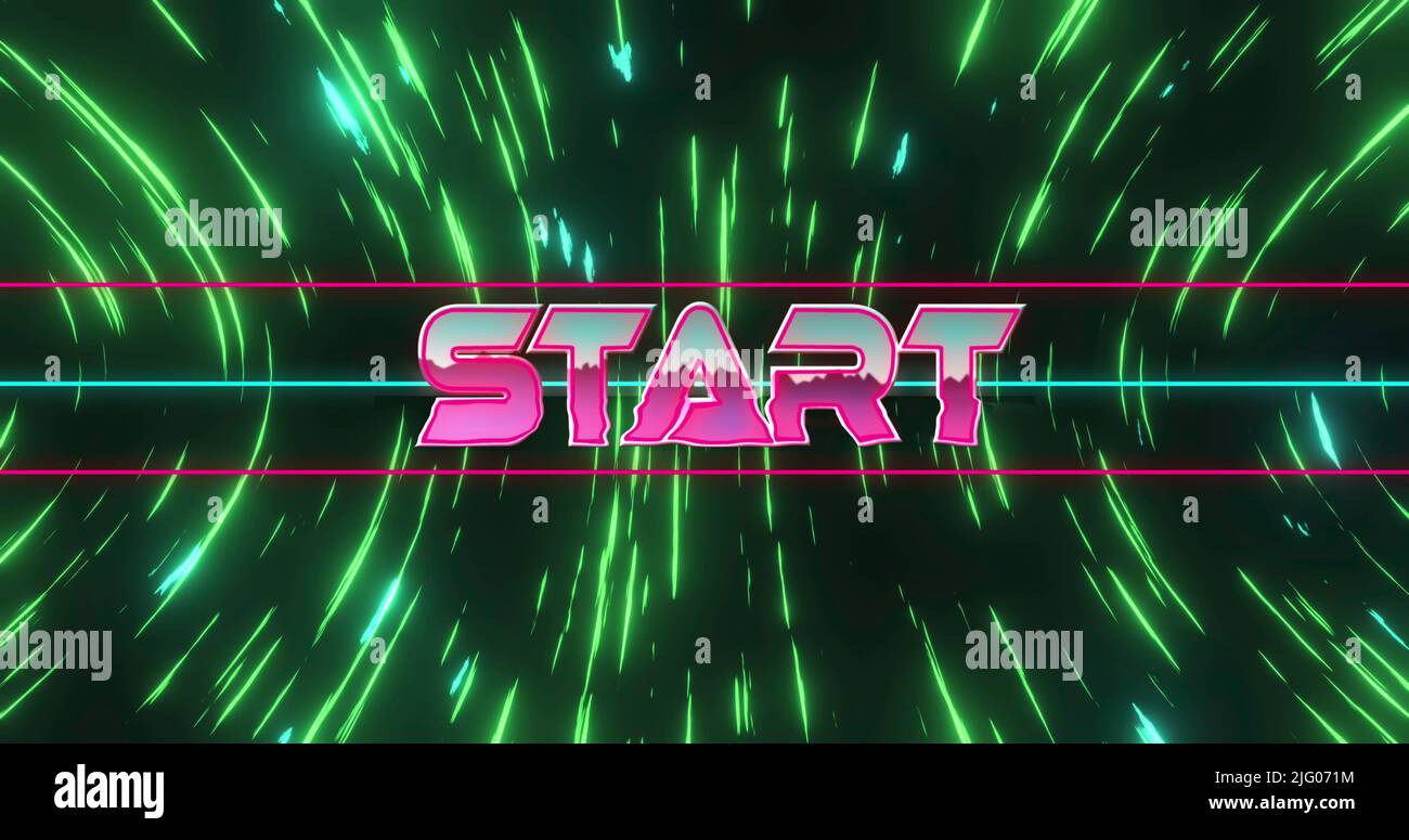 Image of start text over moving green light trails Stock Photo - Alamy