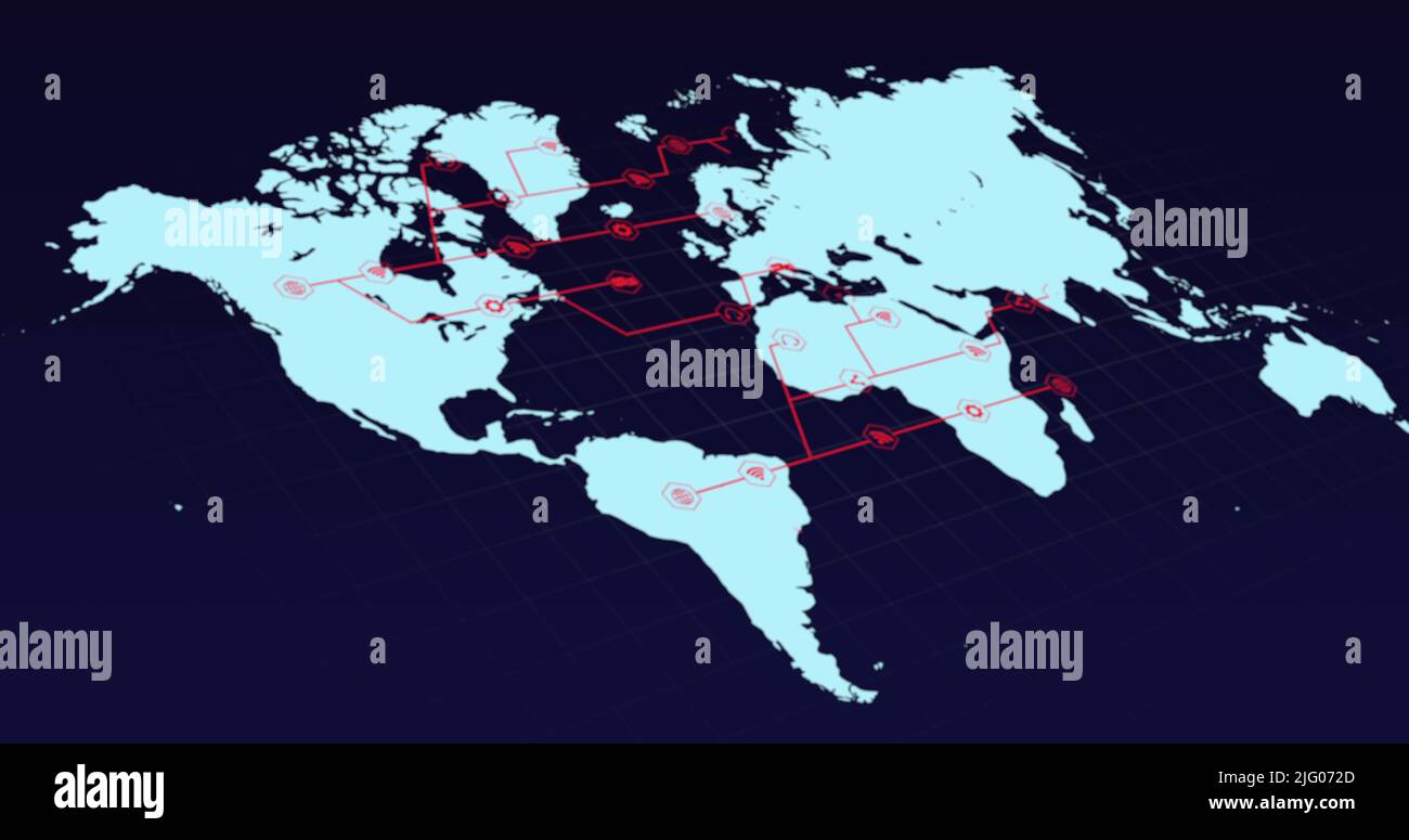 Image of network of connections over world map Stock Photo - Alamy
