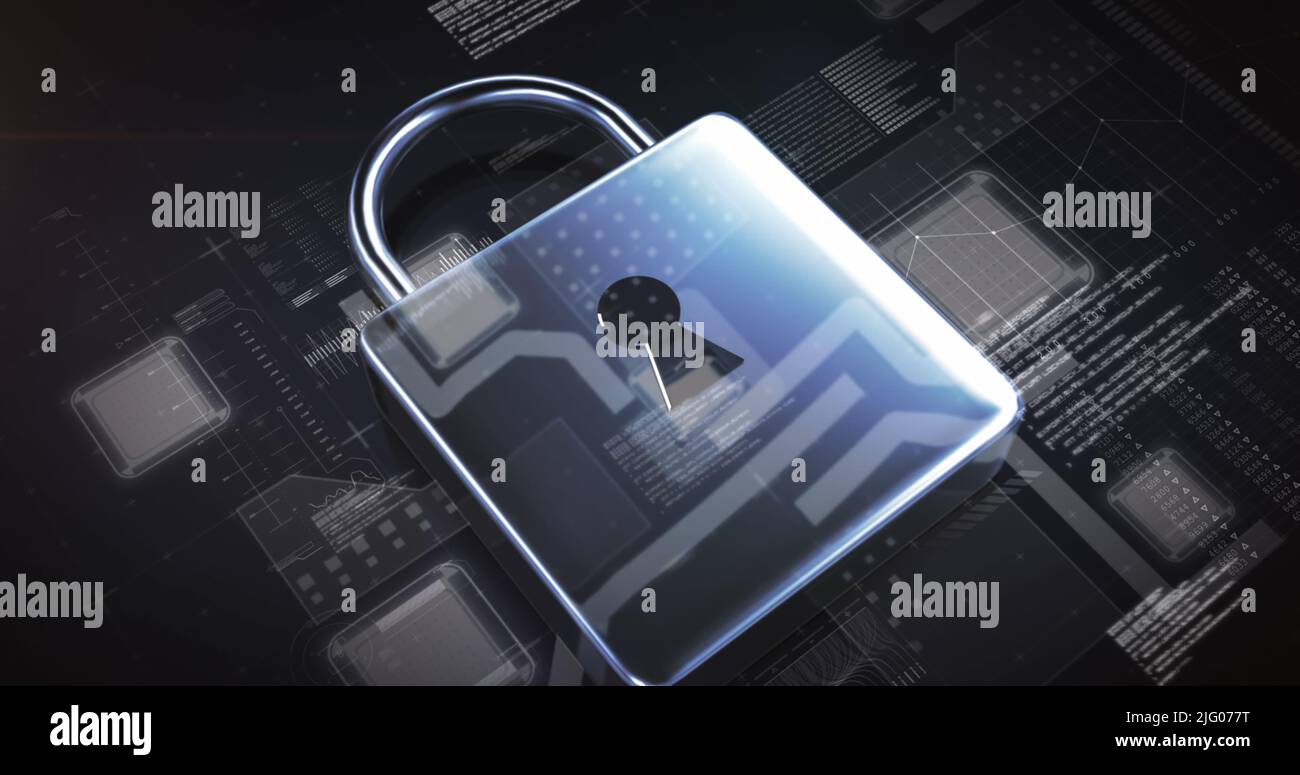 Image Of Processor Data Processing And Online Security Padlock Stock