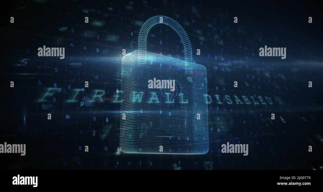 Image of changing numbers and letters over online security padlock ...