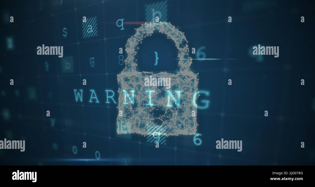Image of cyber attack warning over online security padlock Stock Photo ...