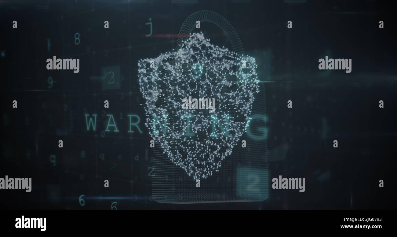 Image of changing numbers and letters over online security shield Stock ...