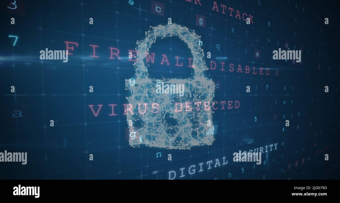 Image of changing numbers and letters over online security padlock Stock Photo - Alamy