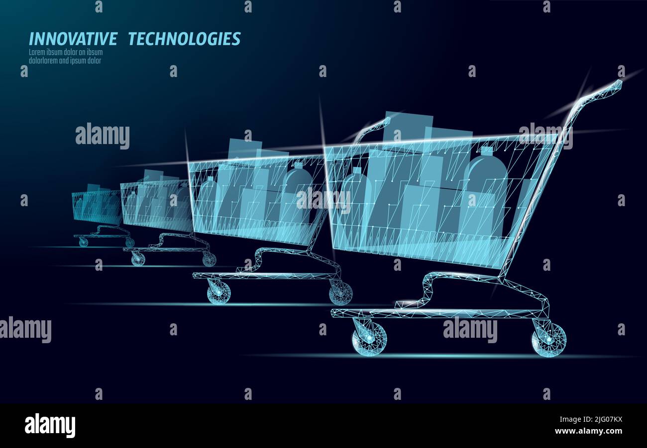 Shopping cart low poly design 3D. Online shop smartphone trade market ...