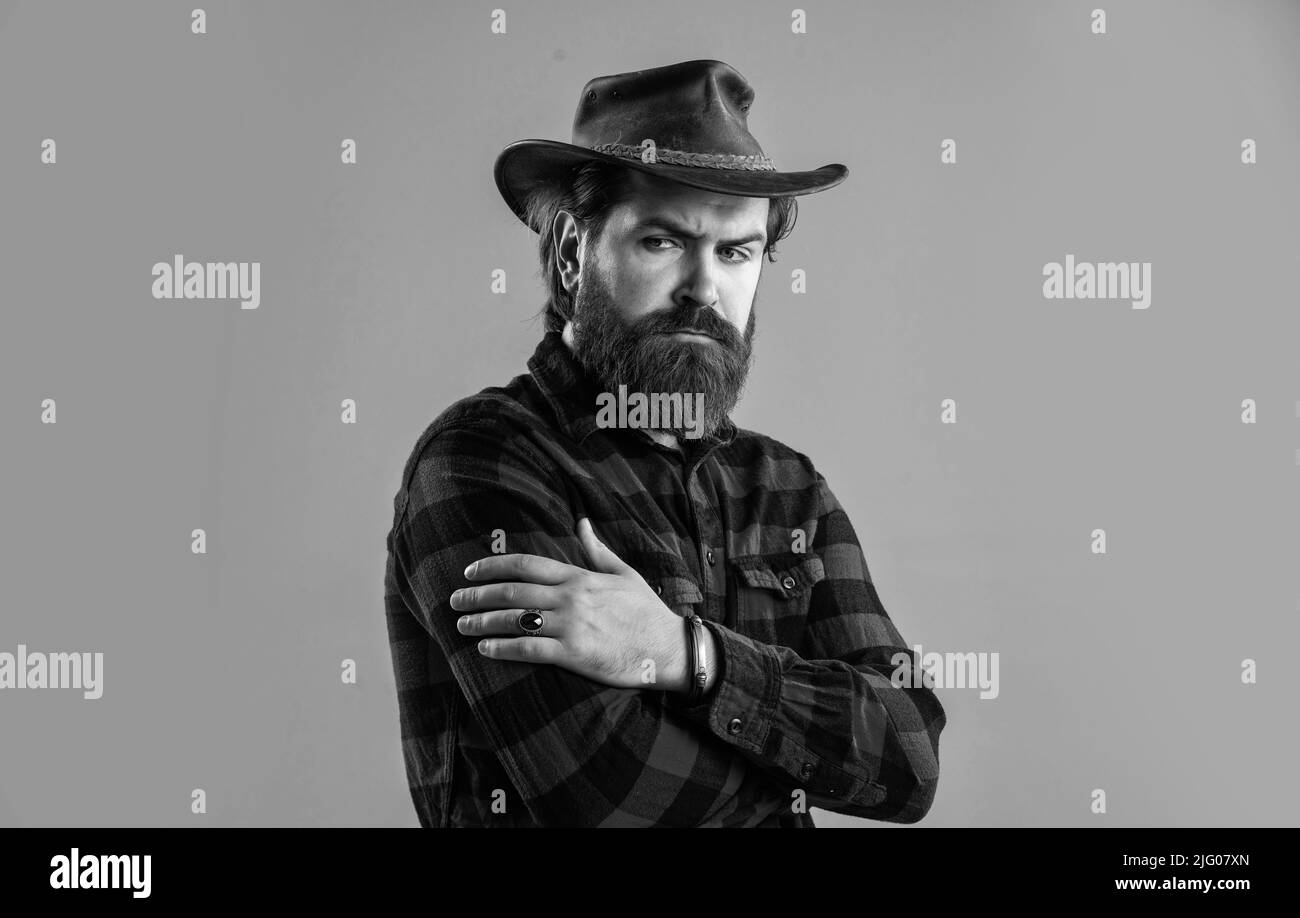Confident cowboy man with stylish facial hair, beard and mustache Stock ...