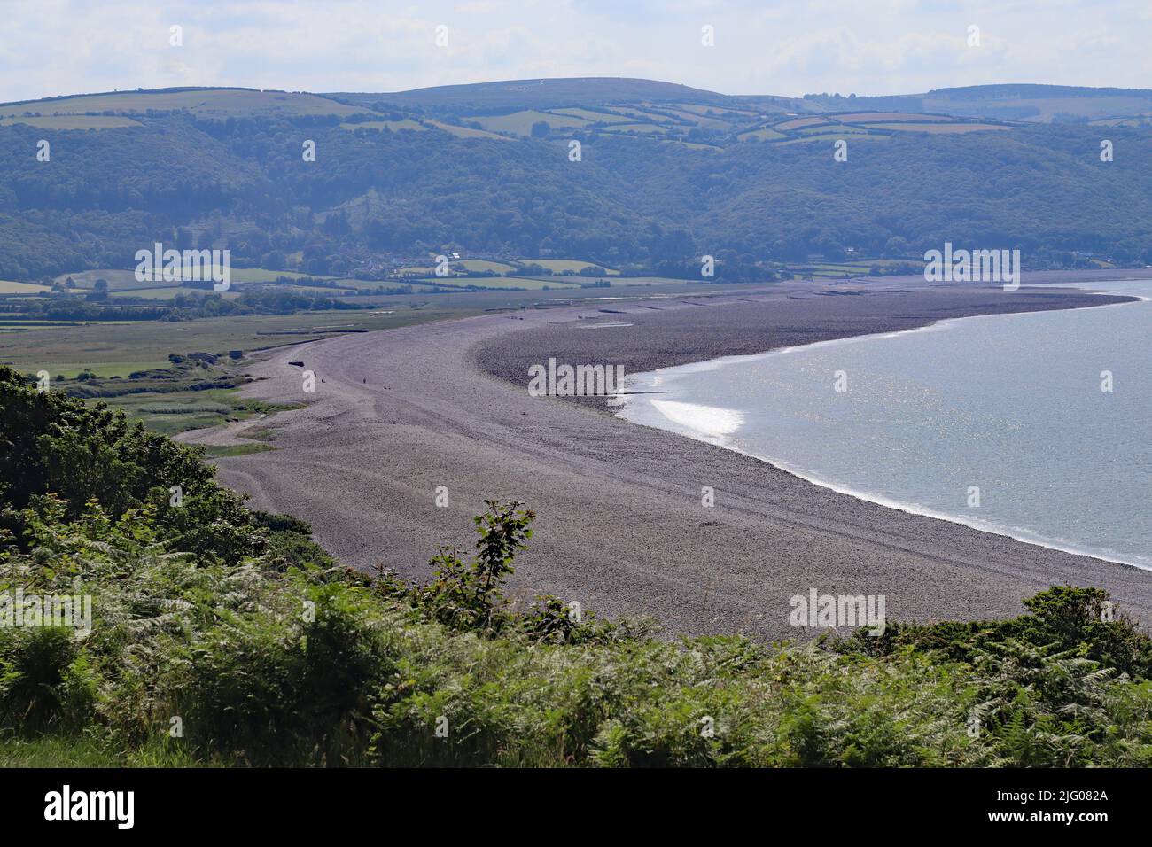 A view of the bay at Bossington in Somerset taken from high up at ...
