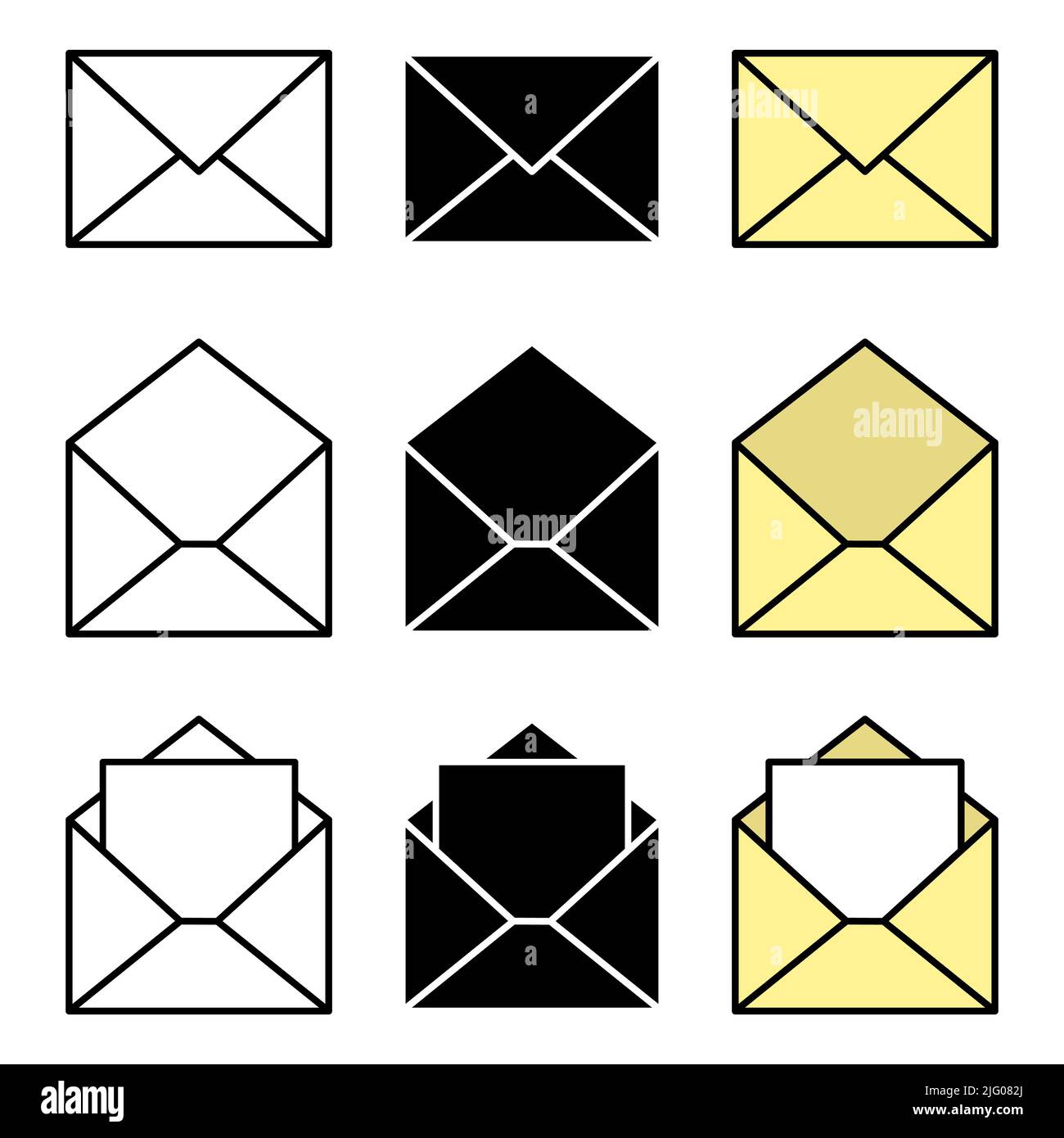 open and closed envelope icon set. Mail symbol illustration. outline ...