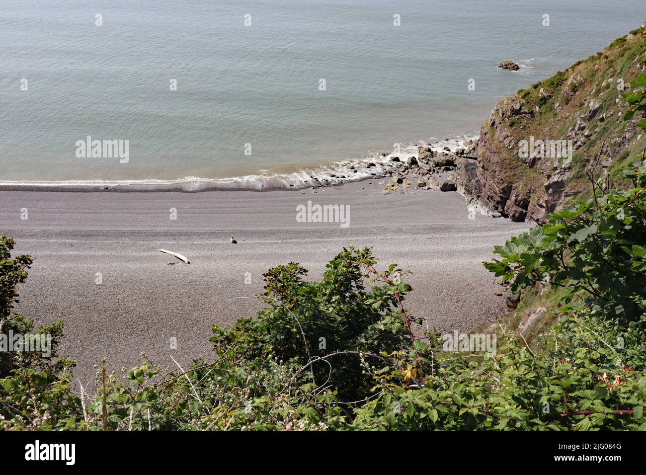 A view of the bay at Bossington in Somerset taken from high up at ...