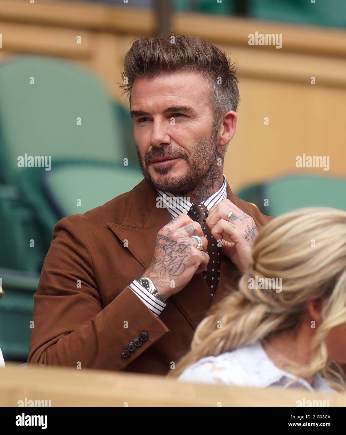 David Beckham in the royal box on day ten of the 2022 Wimbledon ...