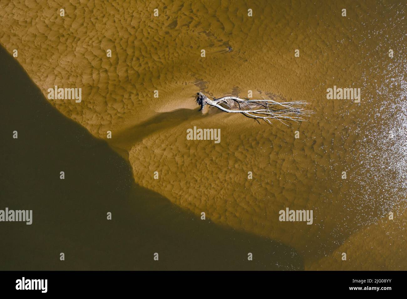 Low water level in Vistula river, effect of drought seen from the bird ...