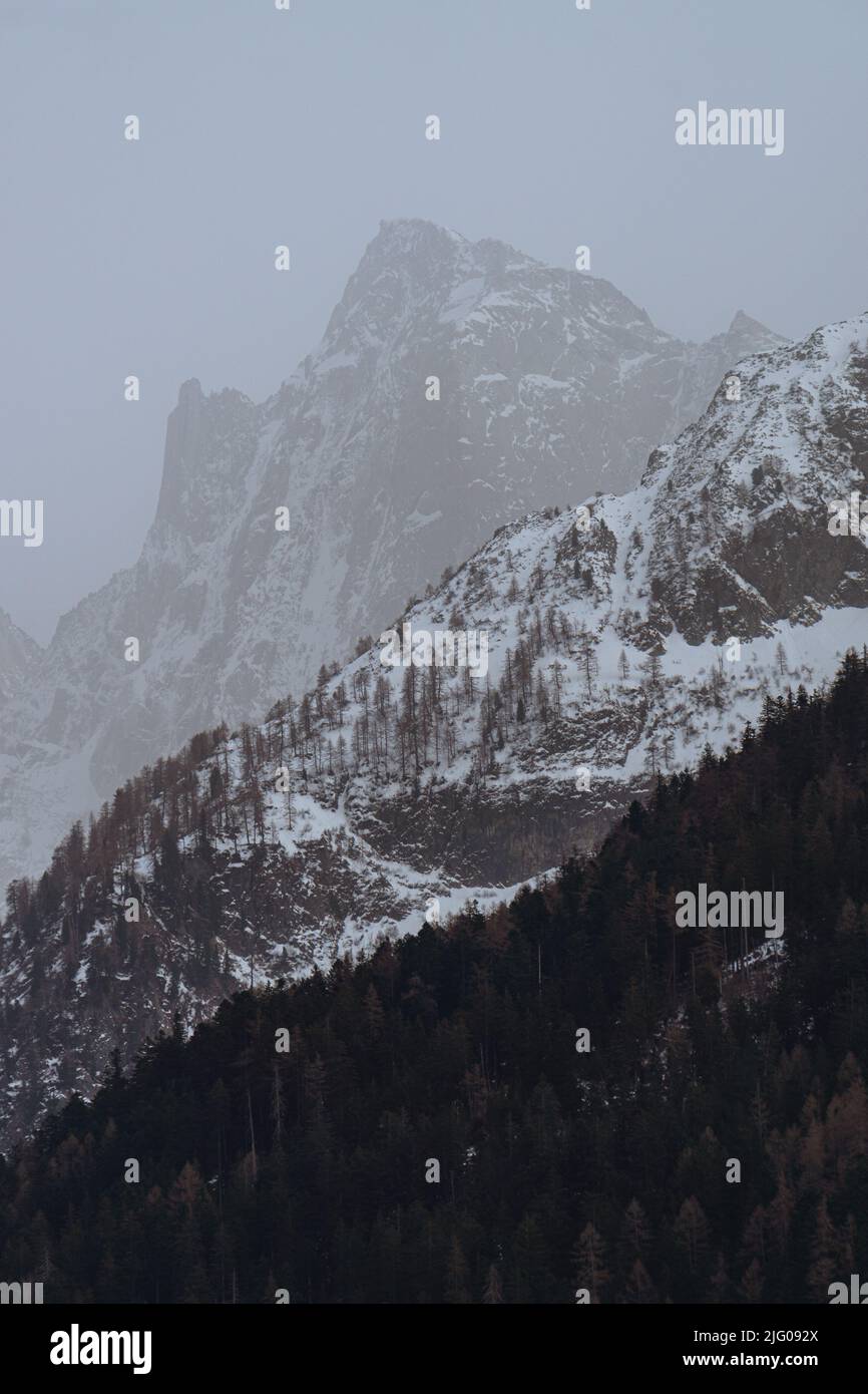 The village of soglio, with the swiss alps in the background, during a ...