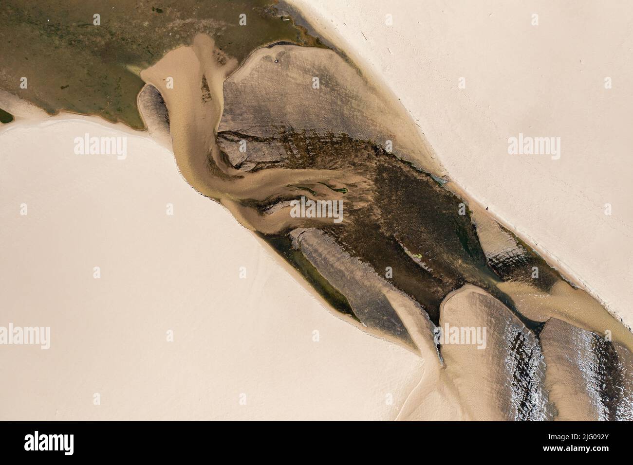 Low water level in Vistula river, effect of drought seen from the bird ...