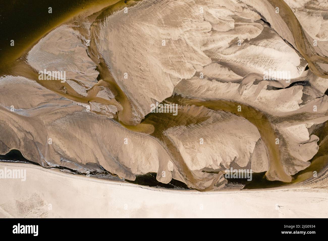 Low water level in Vistula river, effect of drought seen from the bird ...