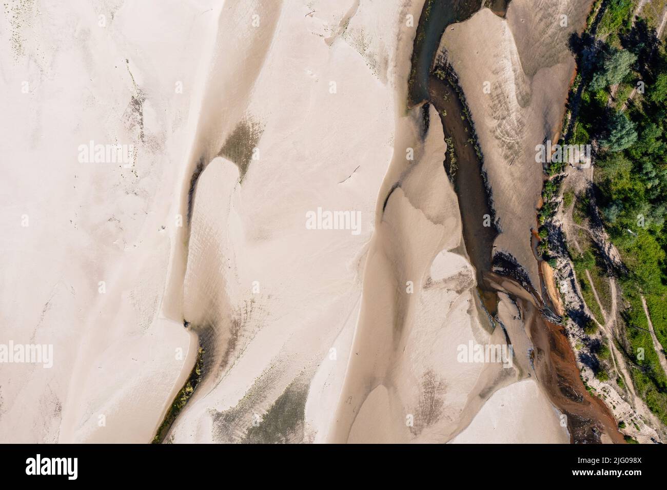 Low water level in Vistula river, effect of drought seen from the bird ...