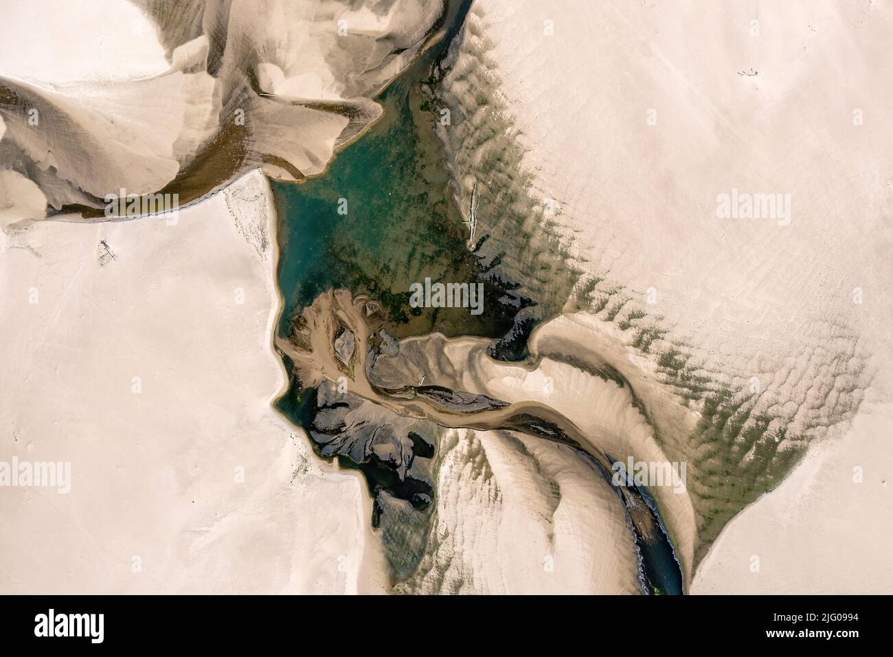 Low water level in Vistula river, effect of drought seen from the bird ...