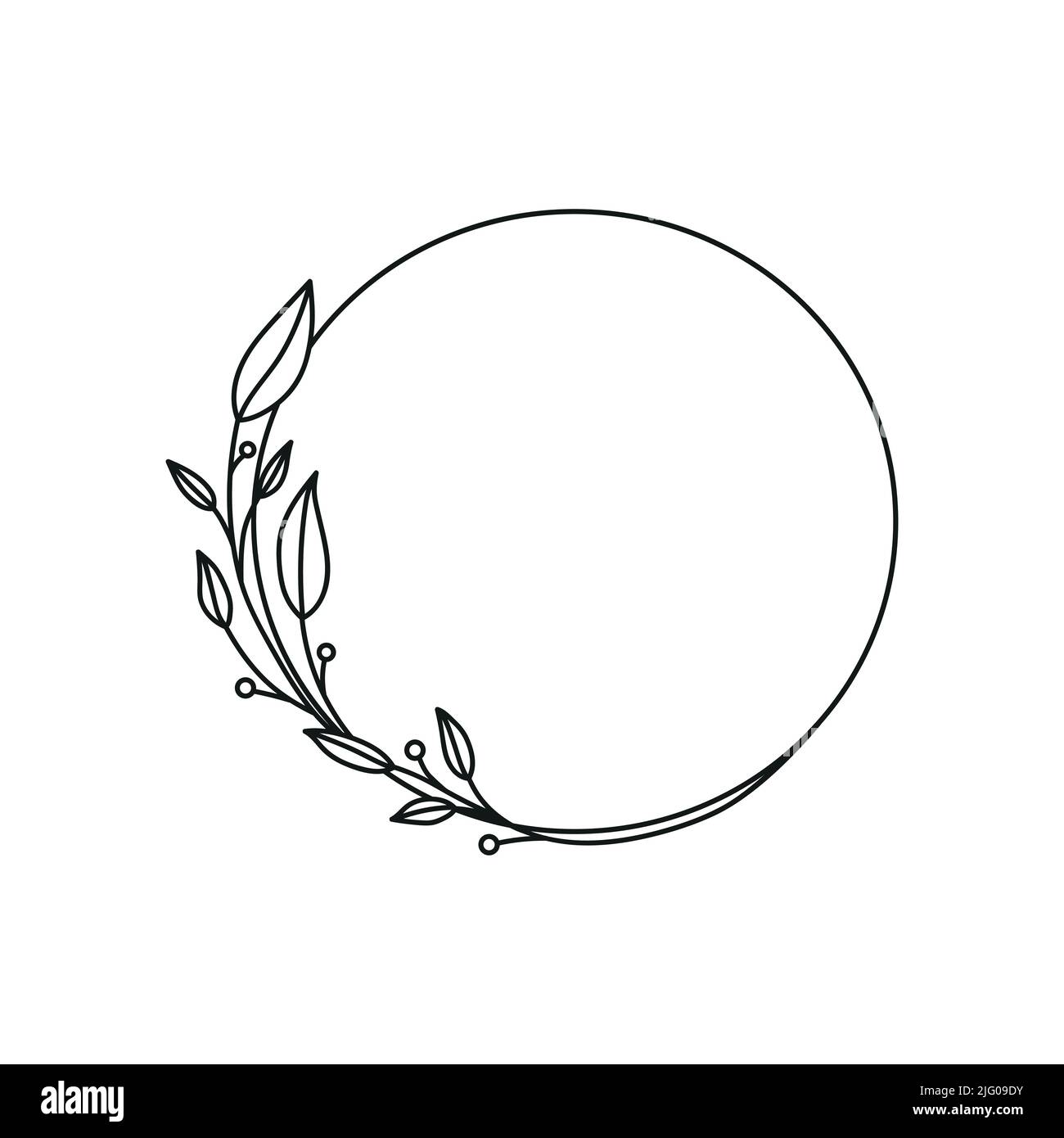Hand drawn vector round frame with floral elements, herbs, leaves ...
