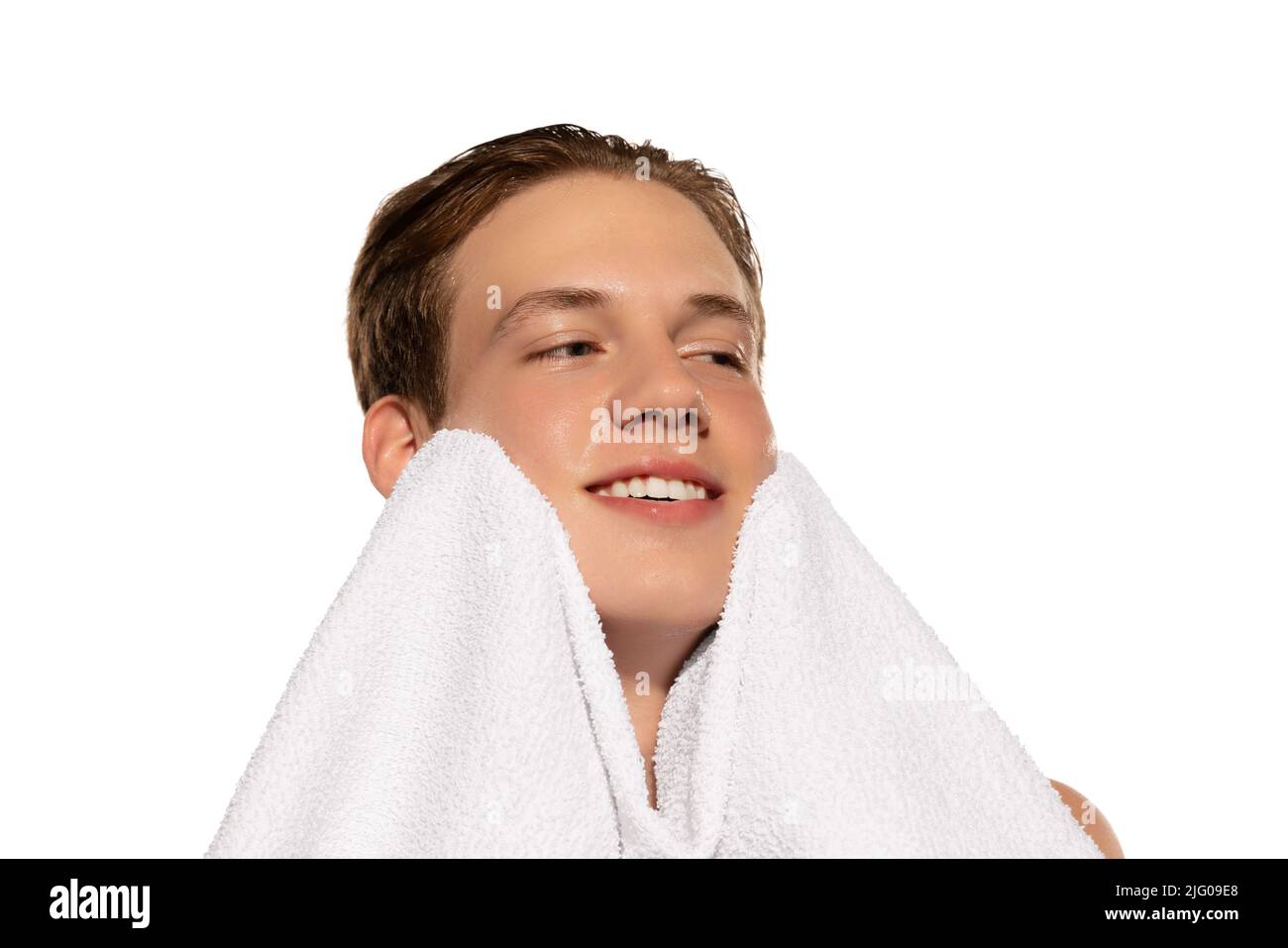 Beauty portrait of young handsome man isolated on white studio ...