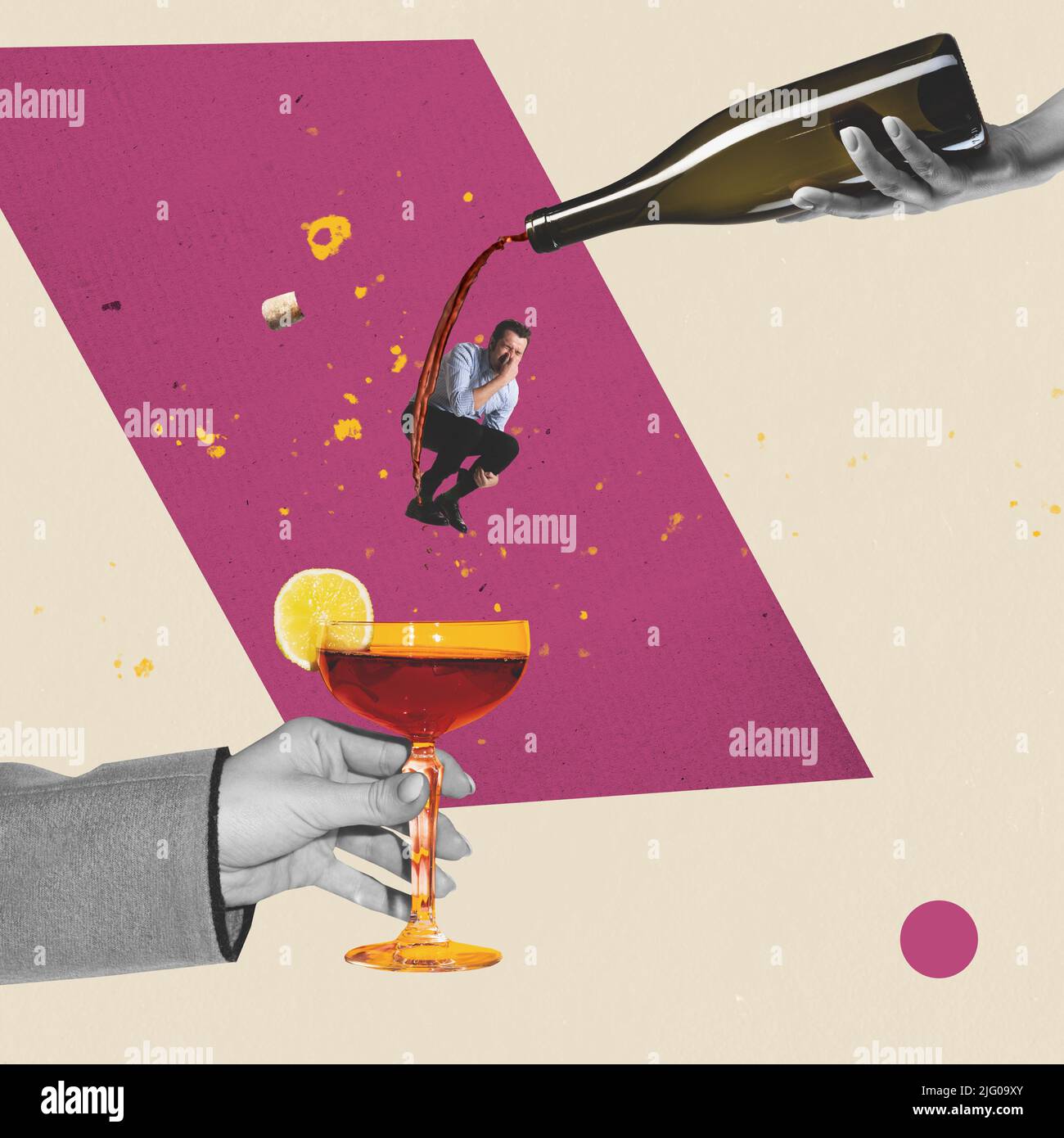 Contemporary art collage. Creative design. Businessman diving into ...