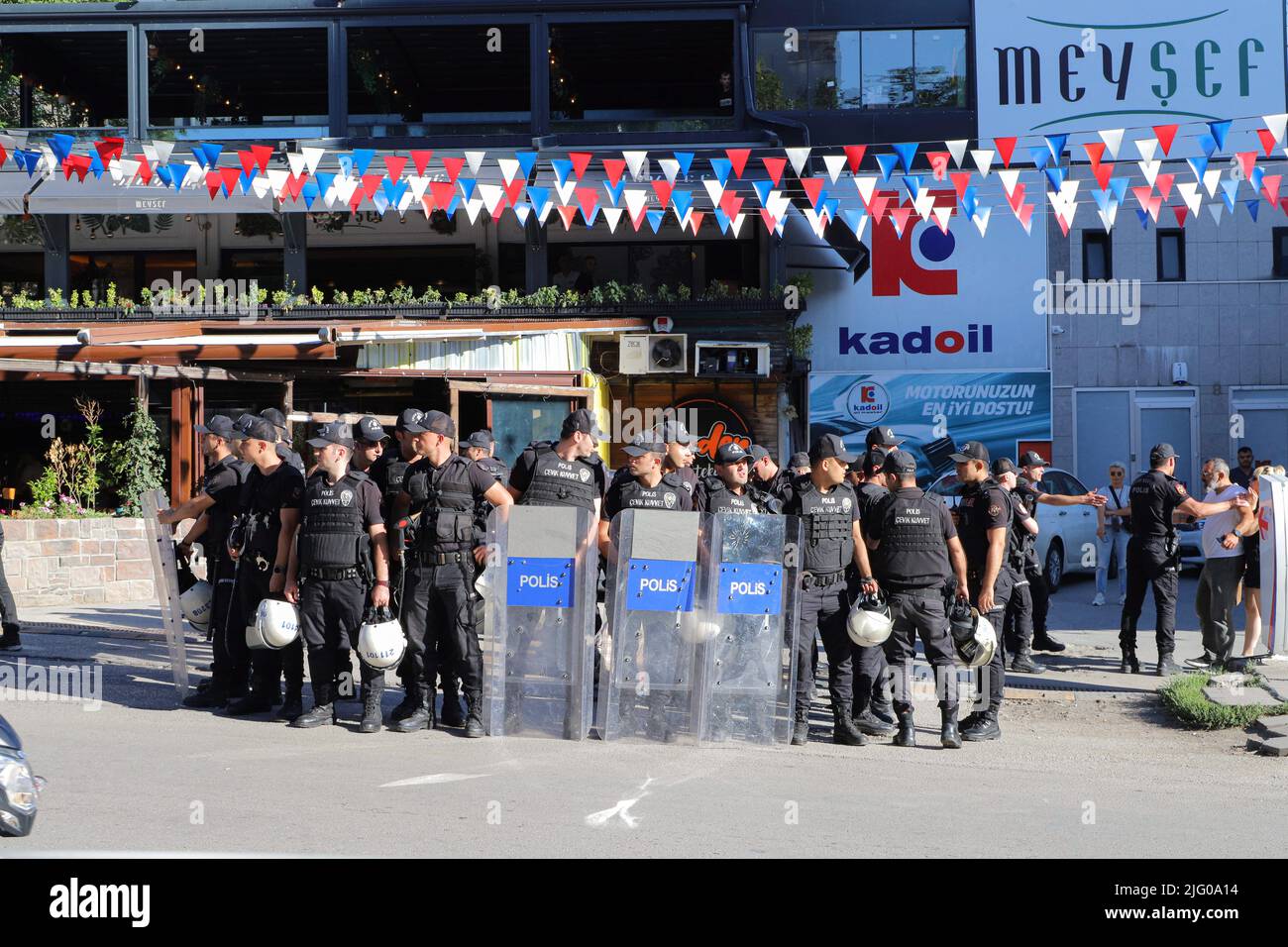 Ankara, Turkey. 05th July, 2022. Police blockade the streets during the ...