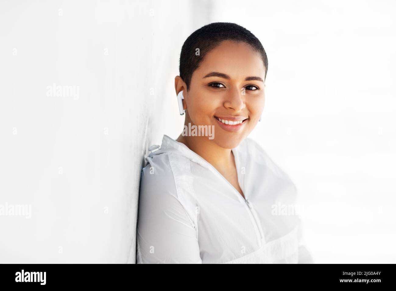 happy african american woman with earphones Stock Photo - Alamy