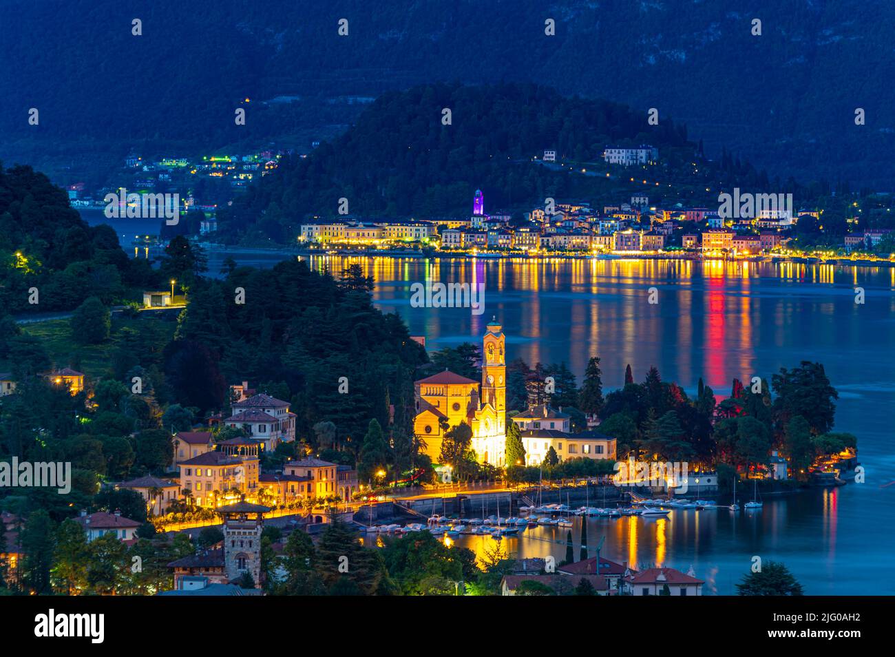 The town of Tremezzina, on Lake Como, photographed in the evening Stock ...