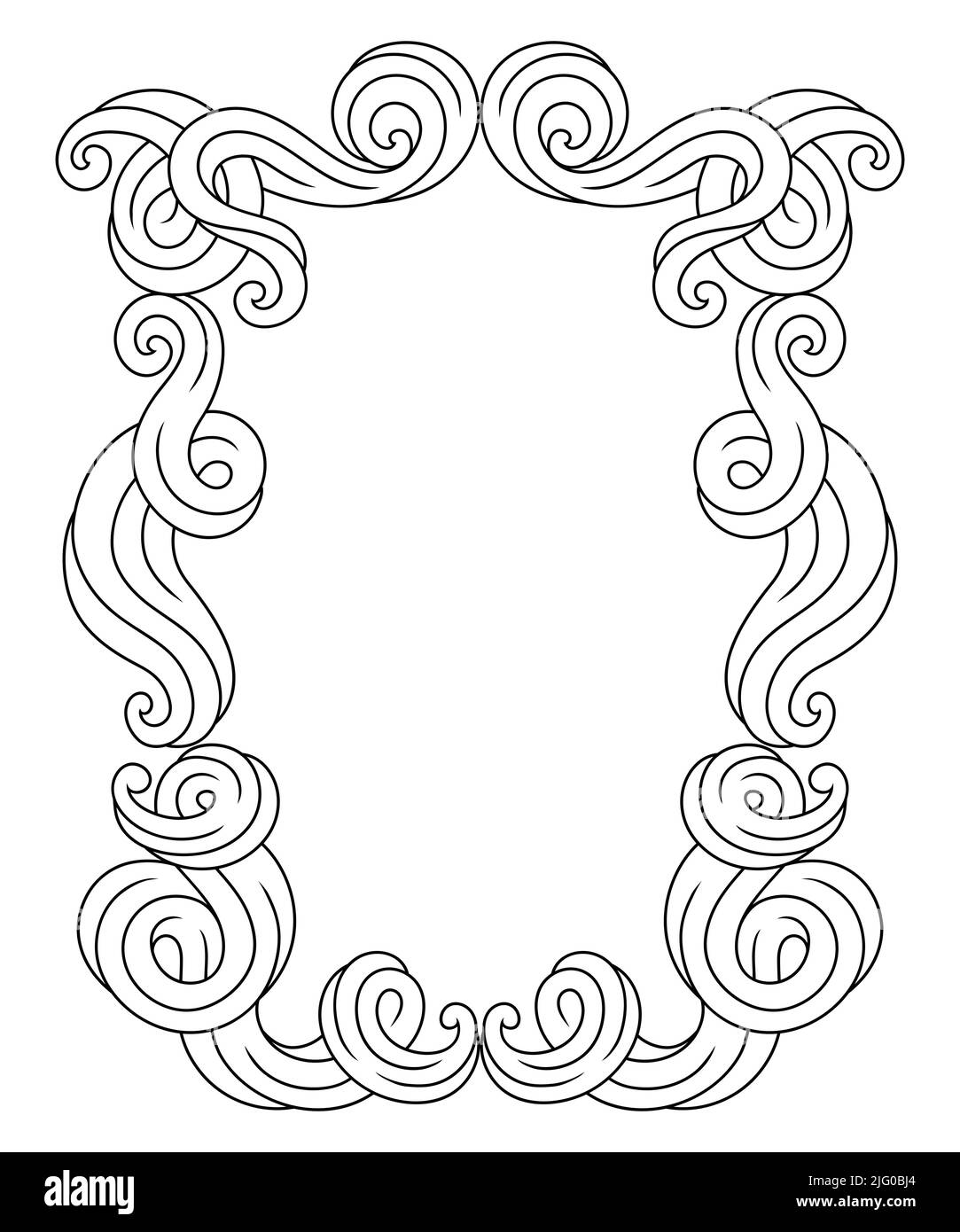 Frame with wave line curls. Monochrome stripes black and white texture ...