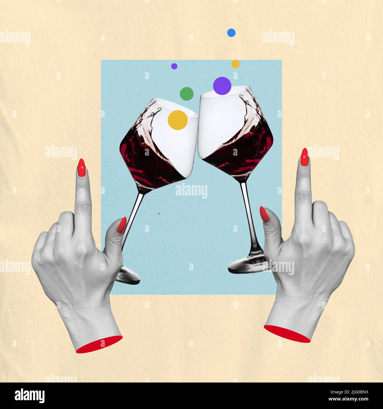 Contemporary art collage. Creative design. Cheerful women's meeting ...