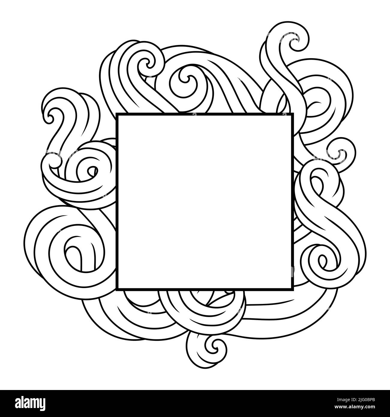 Frame with wave line curls. Monochrome stripes black and white texture ...