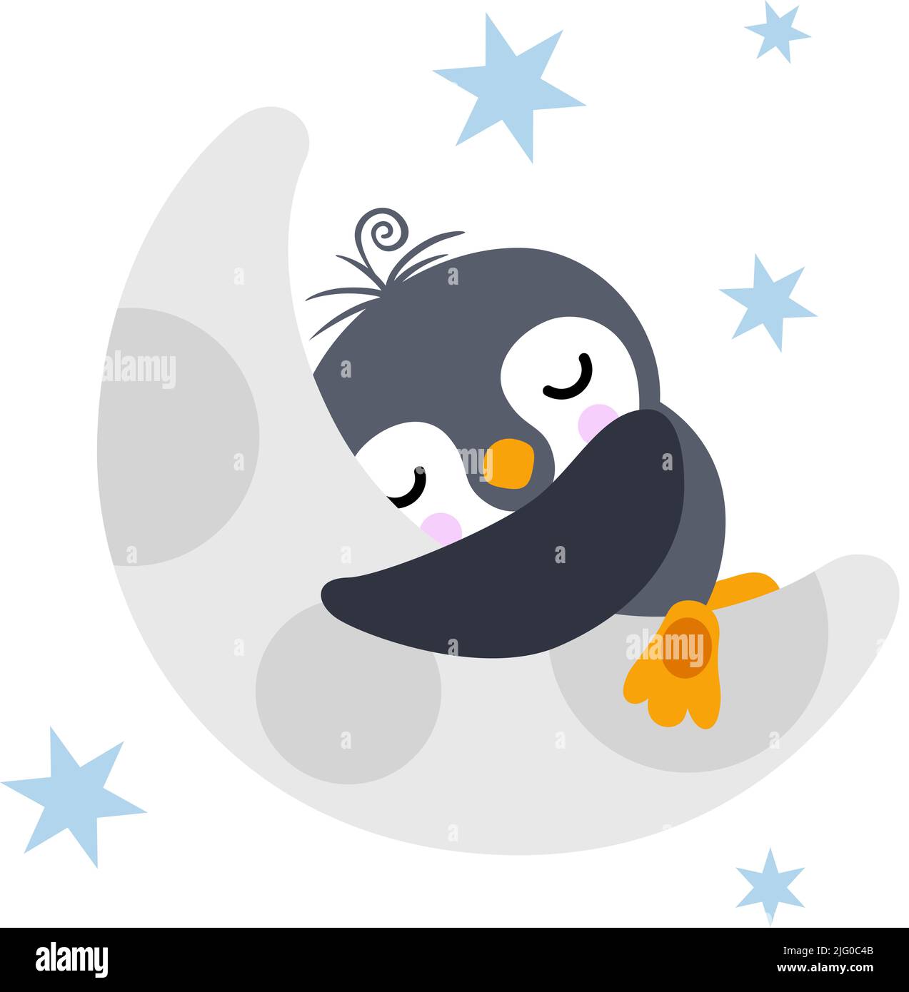 Cute penguin sleeping on moon Stock Photo - Alamy