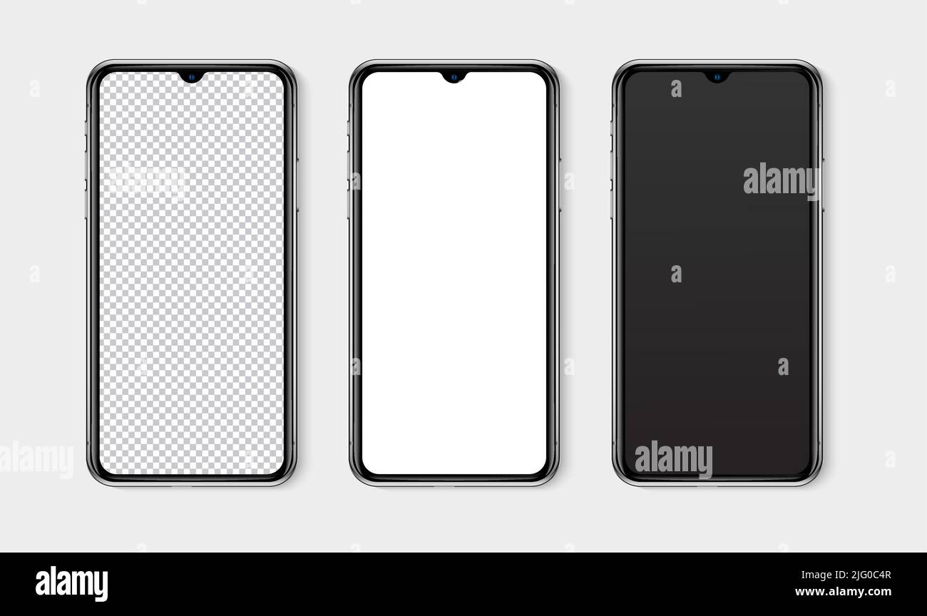 Realistic smartphone mockup set. Mobile phone blank, white, transparent ...